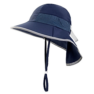 Toddler Hat Infant Hats Boys Sun Protection Infant Hat UPF 50+ Wide Brim Infants Sun Hats Adjustable Summer Hat for Toddler Boy,Navy,6-24 Months