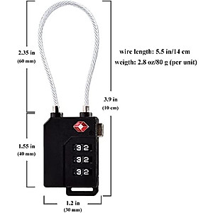 TSA Lock Security 3 Digit Combination Suitcase Luggage Bag Code Lock Padlock (Black-4-Pack)