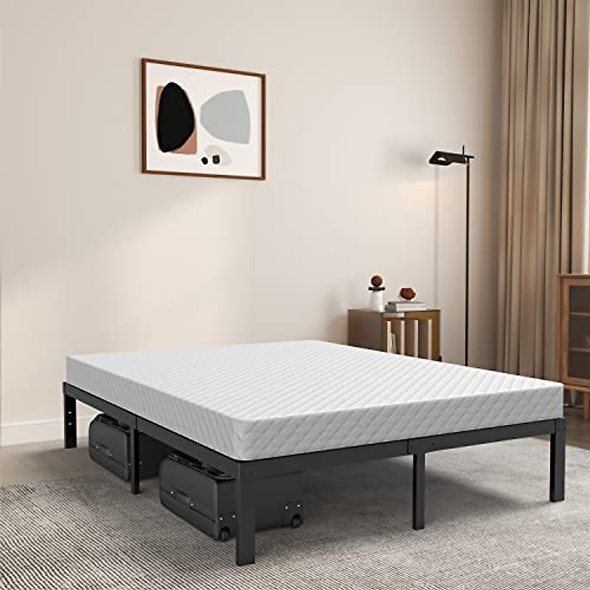 xtfei 14" Queen Bed Frame Heavy Duty Metal Beds Frames with Storage No Box Spring Needed Noise Free Sturdy Steel Slats Support 3500lbs