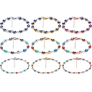 SATINIOR 9 Pieces Evil Eye Bracelet Handmade Evil Eye Beads Bracelet Evil Eye Chain Bracelet Adjustable Amulet Jewelry Evil Eyes Bracelets for Women Family