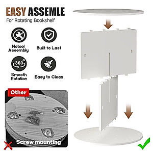 DAOTENGQL 4 Tier Rotating Bookshelf, 360 Spinning Corner Bookcase Tower, Floor Standing Book Shelf Organizer for Bedroom and Living Room, Round Bookshelf for Small Space, Easy to Assemble (White)