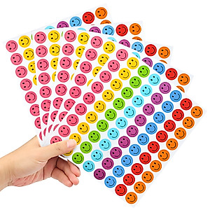 Smiley Face Stickers 1800Pieces, Happy Face Stickers 1in/2.5cm, Small Stickers for Kids Reward Chart (8 Colors)
