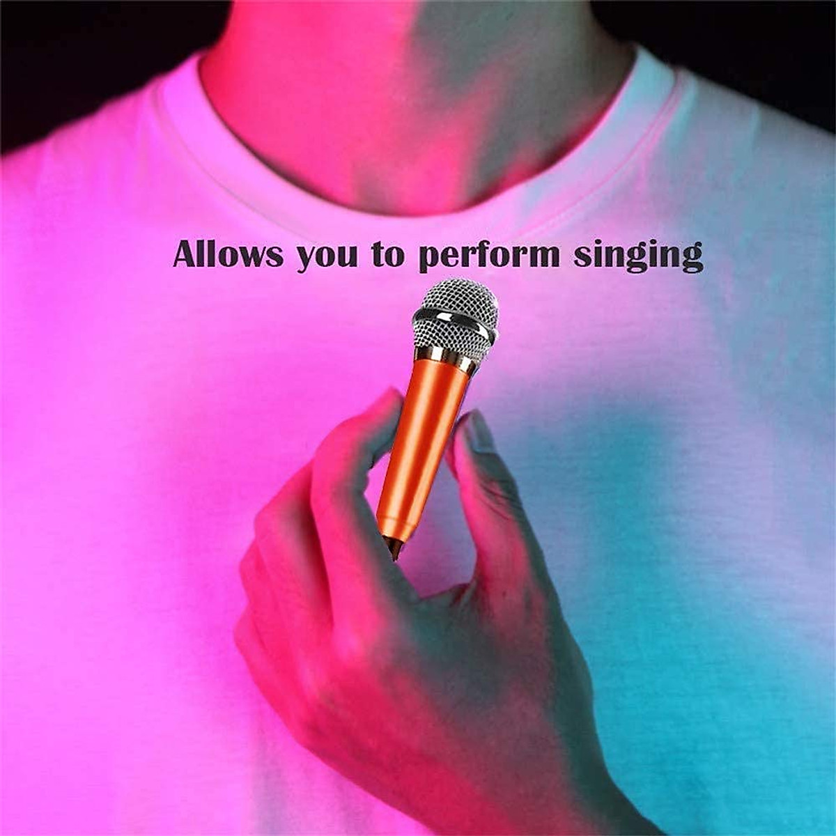 DELADOLA Mini Microphone,Portable Vocal Tiny Microphone, Asmr Microphone,Phone Microphone, Mini Karaoke Microphone for Voice Recording Chatting and Singing On iPhone,Android,Laptop Notebook(Orange)