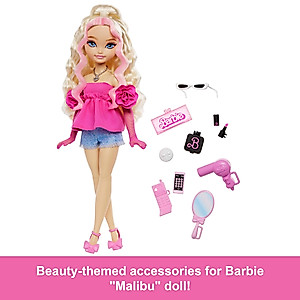 Barbie Dream Besties Doll & Accessories Playset, Malibu” Posable Fashion Doll with Wavy Blonde Hair, 11 Makeup & Hair Themed Pieces