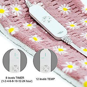 GOQOTOMO Flower Heating Pad for Back Pain Relief- 12" x 24"12 Heat Levels, 8 Timers Stay on, Machine Washable -F1224