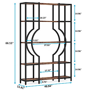Tribesigns 5-Tier Bookshelf and Bookcase, Vintage Tall Bookcase with 12 Open Display Shelves, Wooden Book Shelving Unit with Metal Frame for Home Office, Living Room, Bedroom