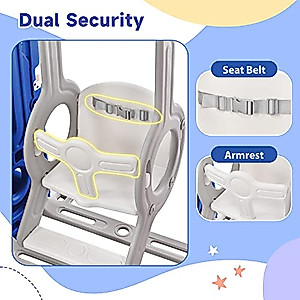 Toddler Swing and Slide Set 5 in 1 Kids Climber Slide Playset with Basketball Hoop Indoor & Outdoor Playground Freestanding Slide Combination for Babies Boys Girls, Blue