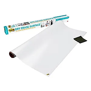 Post-it Dry Erase Whiteboard Film Surface for Walls, Doors, Tables, Chalkboards, Whiteboards, and More, Removable, Stain-Proof, Easy Installation, 4 ft x 3 ft Roll (DEF4X3)
