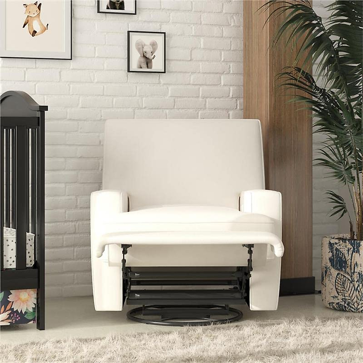 Baby Relax Rylan Swivel Glider Recliner Chair, Coil Seating, White