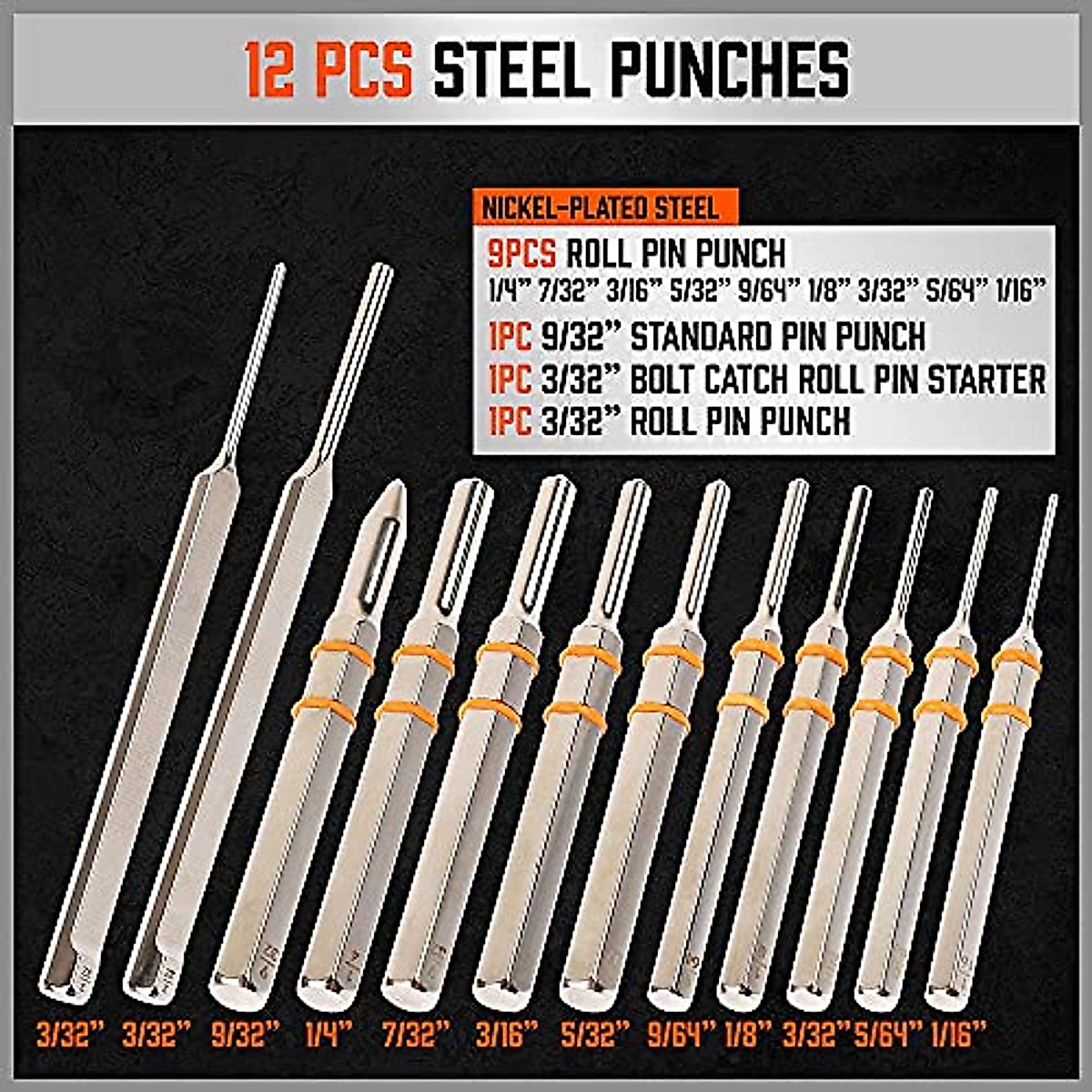 HORUSDY 22-Pieces Punch Set Punch Made of Solid Material, Including Steel Punch and Hammer with Steel for Maintenance