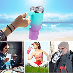 SYACOT 40 oz Tumbler with Handle and Straw Stainless Steel Insulated Tumbler Leak Proof Lid and Straw Lid Reusable Travel Mug Coffee Mug Cup Dishwasher Safe Keep Drinks Cold and Hot (Green Purple)