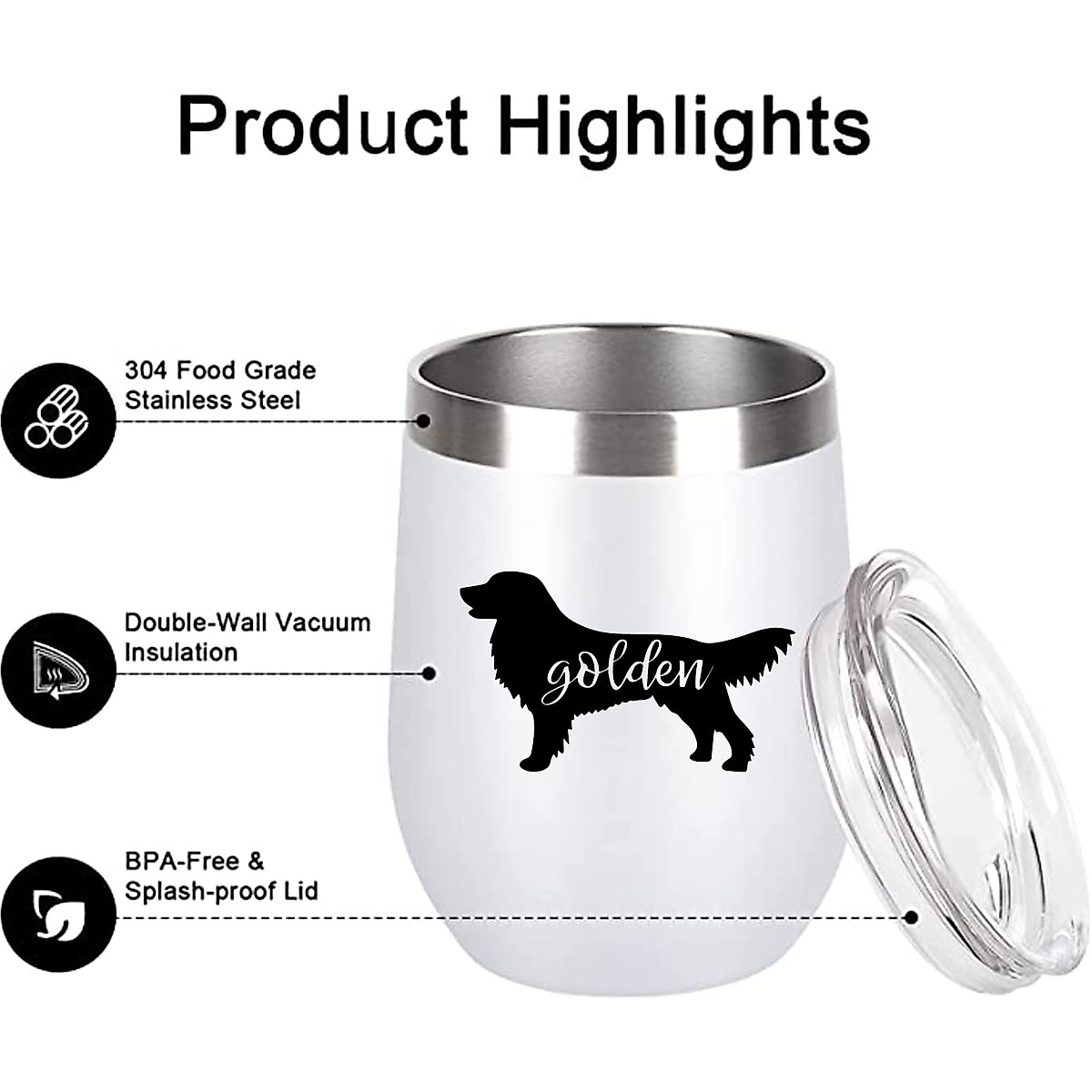 Yipaidel 12oz Golden Retriever Tribal Wine Tumbler - Vacuum Insulated Travel Mug for Coffee & Tea, Inspirational Gifts for Women, Mom, Sister, Best Friend (Christmas, Mother’s Day, Birthday)