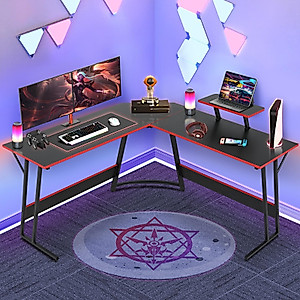 NiamVelo L Shaped Gaming Desk with Large Desktop & Storage Space - Ideal for Studying, Working, and Gaming - Adjustable Feet & Optional Tray Table Installation (Black)
