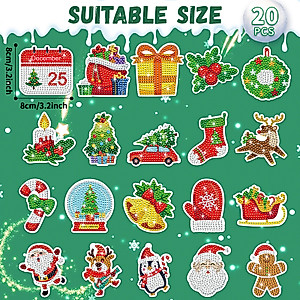 20 Pcs Christmas Diamond Painting Magnets Xmas Refrigerator Magnets Diamond Stickers Happy Holiday Diamond Painting Kits Diamond Art for Car Mailbox Kitchen Christmas Decorations Gifts