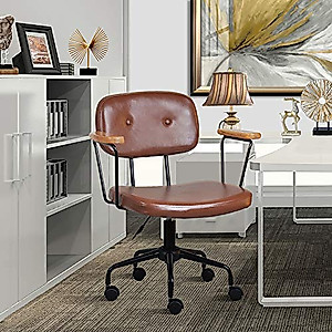 GIA Adjustable Swivel Chair with Armrests and Brown Vegan Leather Seat