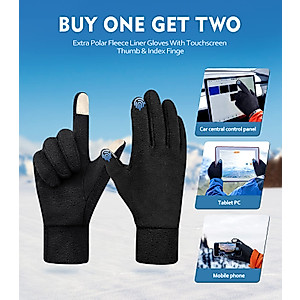 EMITGLAM 2 in 1 Winter Ski Mittens for Men & Women with Fleece Glove Liners, Waterproof Winter Ski Gloves Made with 3M C100 Insulation, 5-Layer Fabric Snowboard Mittens with Touchscreen Inner Gloves