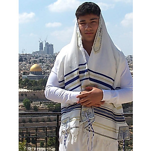 Holy Land Market New Covenant Prayer Shawl with Bag, Card & Tallit Brochure, Soft Fabric, 72x22 Inches for Women and Men