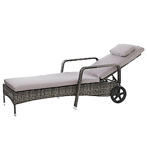 Gardenised Outdoor Weather Resistant Beach or Poolside Rattan Lounge Chair, Charcoal, Set of 2, Brown