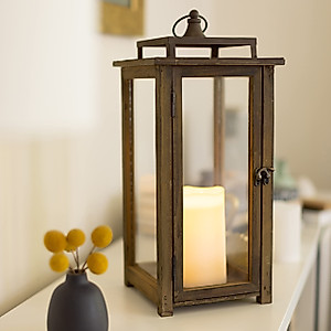 Stonebriar 18 Inch Rustic Wooden Candle Hurricane Lantern, For Table Top, Mantle, Wall Hanging, or Garden Display, Indoor & Outdoor Use, Extra Large