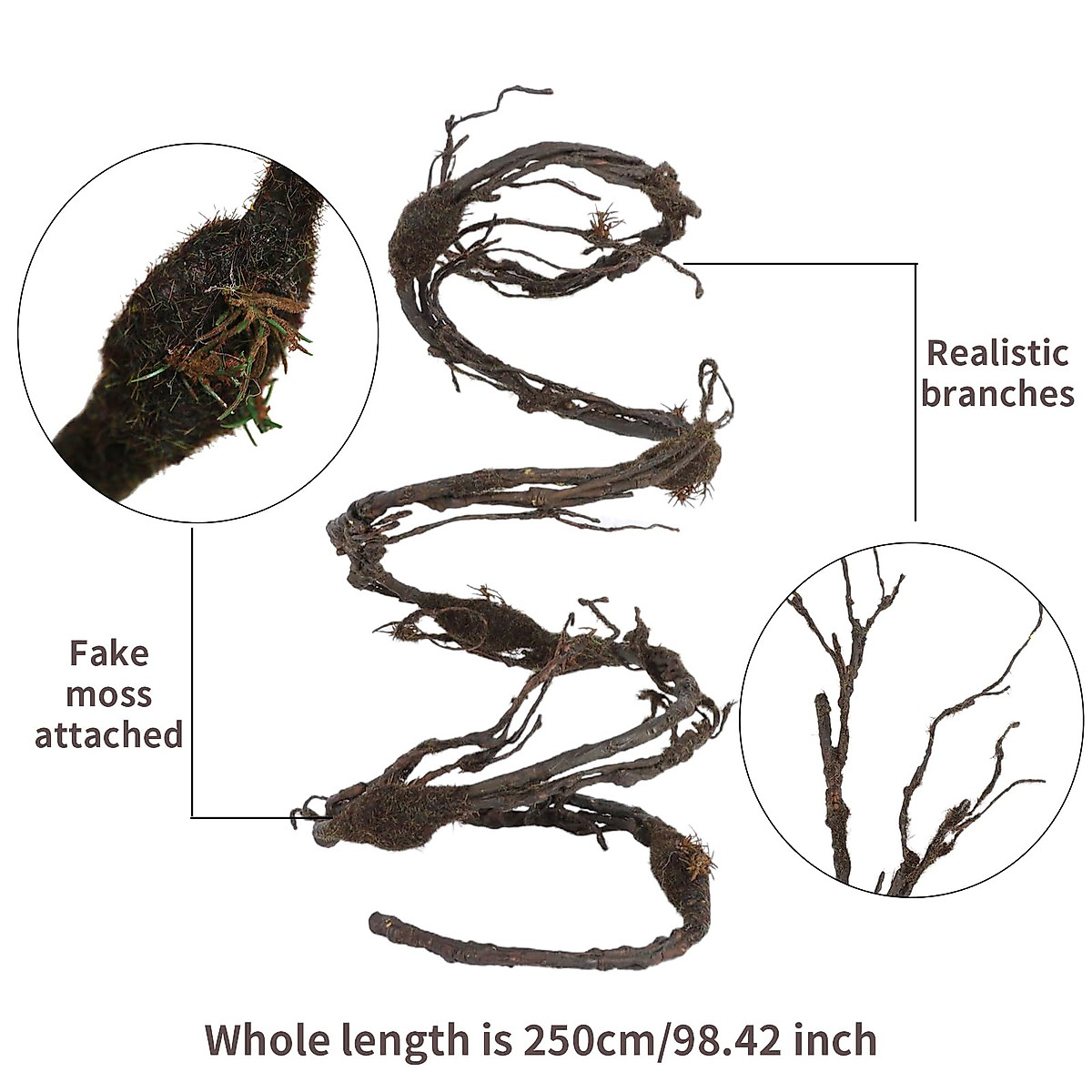 CONGZHANHH 98in Bendable Wall Hanging Artificial Cherry Blossom Tree Vines Fake Reptile Plants Branches Twigs Trunk Garland for 3D Outdoor Bedroom Garden Home Background Halloween X'Mas Decoration