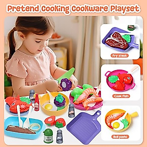 CUTE STONE Kids Play Kitchen Toy Accessories, Toddler Pretend Cooking Playset with Toys Cookware and Utensils, Toys Food for Cutting Play, Kids Cooking Set Education Learning Gift for Boys Girls