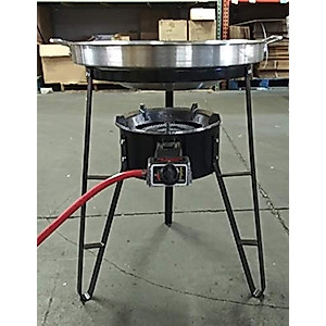 22" Large Mexican Style Concave Comal Griddle Outdoor Cooking Disc Wok Stainless Steel Set Propane Burner adj. Fire Stove & Heavy Duty Metal Stand Ideal Restaurant Style Tacos Grilling or Stir Fry