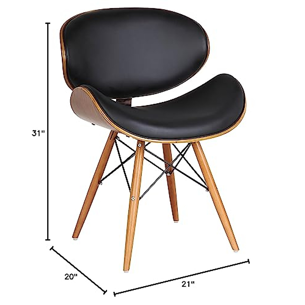 Armen Living Cassie Dining Chair in Black Faux Leather and Walnut Wood Finish 20D x 21W x 31H in