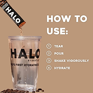 HALO Hydration – Electrolyte Energy Drink Mix | Hydration Powder Packets | Iced Mocha Latte Flavor, Healthy Skinny Coffee | Low Sugar | Easy Open Single Serving Stick | 6 Sticks