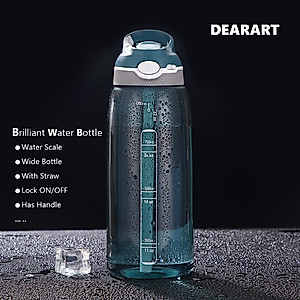 DEARART 32oz Dark Cyan Water Bottles With Narrow Straw, BPA FREE and Hidden Cup Mouth, Summer Clear Bottle With Handle, Suit Office Sports Work Gym Yoga Traveling etc.