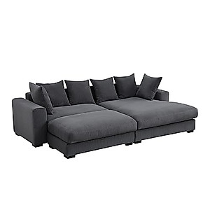 Oversized 3-Piece Right Facing Sectional Sofa Couches W/Ottoman for Living Room, 109.75-Inch L Shaped Corduroy Upholstered Convertible Sofa&Couch with Left Chaise Daybed and 6 Pillows
