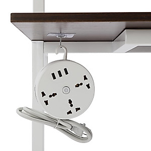 BENTFL Laptop Desk with Shelves, 2-Shelf Wall Mount Desk with Power Strip, Modern Computer Writing Table for Work Platform, Ladder Desk, Shelf Desk, Industrial Desk (Brown, White, 30" x 20" x 72.5")