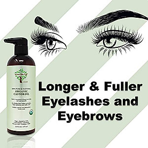 MOUNTAIN TOP Castor Oil (16oz / 473ml) USDA Organic 100% Pure, Cold Pressed, Unrefined, Premium Grade Moisturizer for Lashes, Brows, Skin & Hair - Promotes Thicker Eyebrows, Eyelashes & Healthier Skin