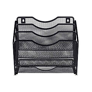 EasyPAG Mesh Desk Paper Organizer Wall Hanging File Holder with 3 Upright File Organizer and Sliding Drawer,Black
