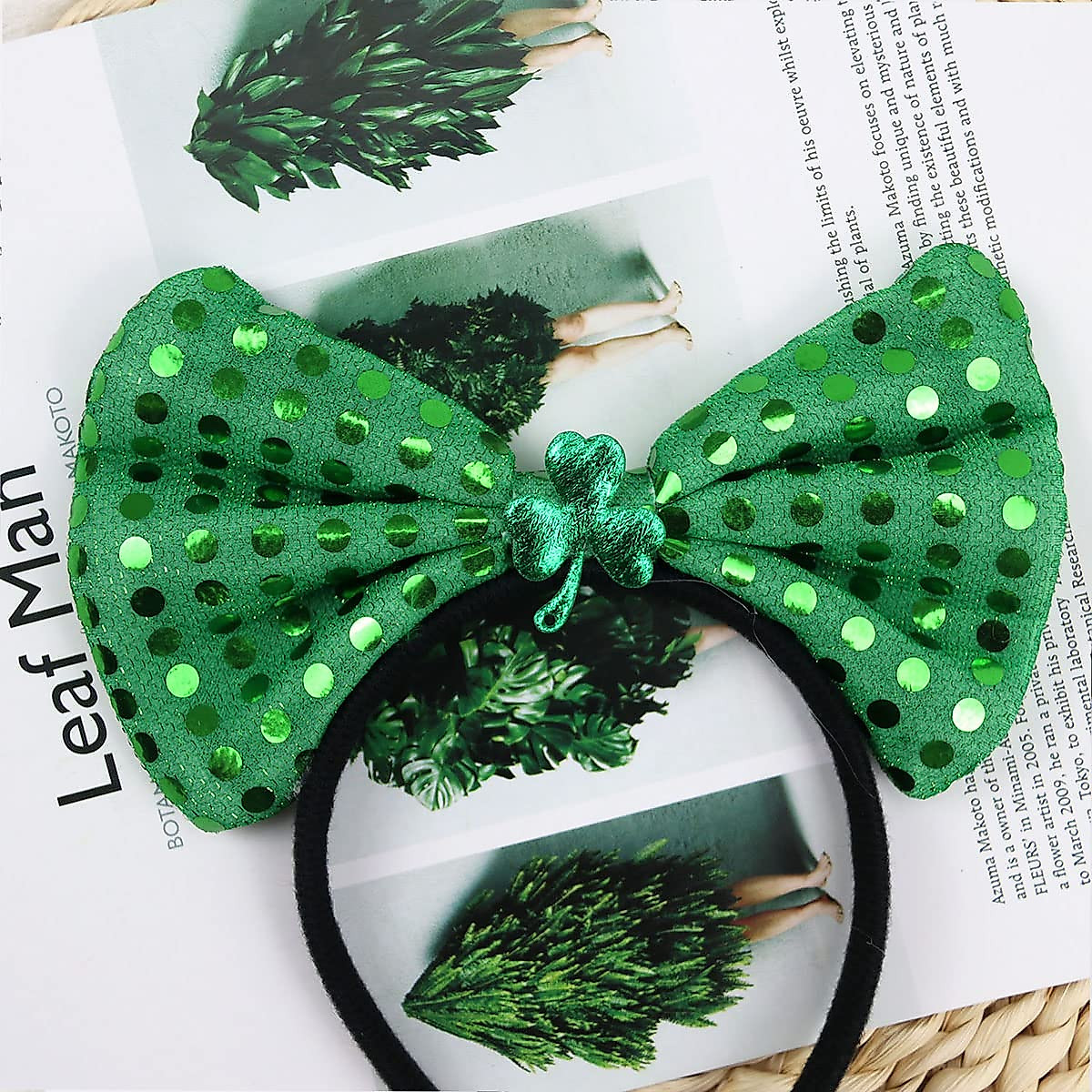 HAKJXOS St. Patrick's Day Headbands Cute Green Bow Sequin Headbands Hair Accessories for Women Men Holiday Party Cosplay Hair Bands Supplies 1 Pcs