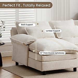 Siiejia U Shape Cloud Couch, 4 Seats Comfy Sectional Sofa Couches for Living Room, Modular Chenille Sofas with Double Reversible Chaise for Spacious Space Apartment, Beige