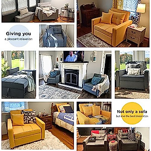 Esright 40 Inch Sleeper Chair Bed 3-in-1 Convertible Futon Chair Multi-Functional Sofa Bed Adjustable Reading Chair with Modern Linen Fabric, Yellow