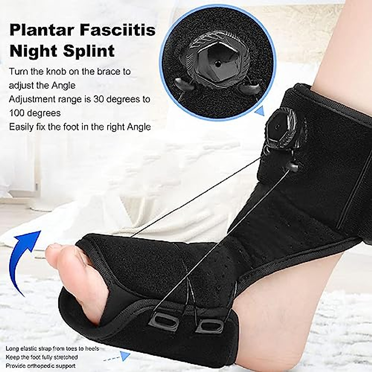 Foot Drop Splint Brace, Compression Plantar Fasciitis Night Splint Sock, Adjust Angle Plantar Fasciitis Correct Foot Support Brace for Night Use