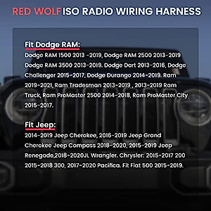 RED WOLF Car ISO Radio Wire Wiring Harness Adapter Connector Plug for Select 2013-2019 Dodge Ram Jeep Chrysler Fiat 500 CD Player Stereo Cable Plug