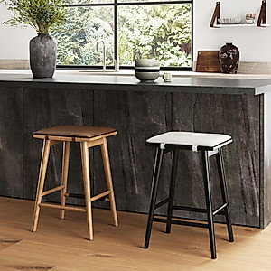 Nathan James Barker Counter Height Wood Barstool with Upholstered Cushion, Backless Island Stool for Kitchen, Black/Cream Boucle, Set of 2
