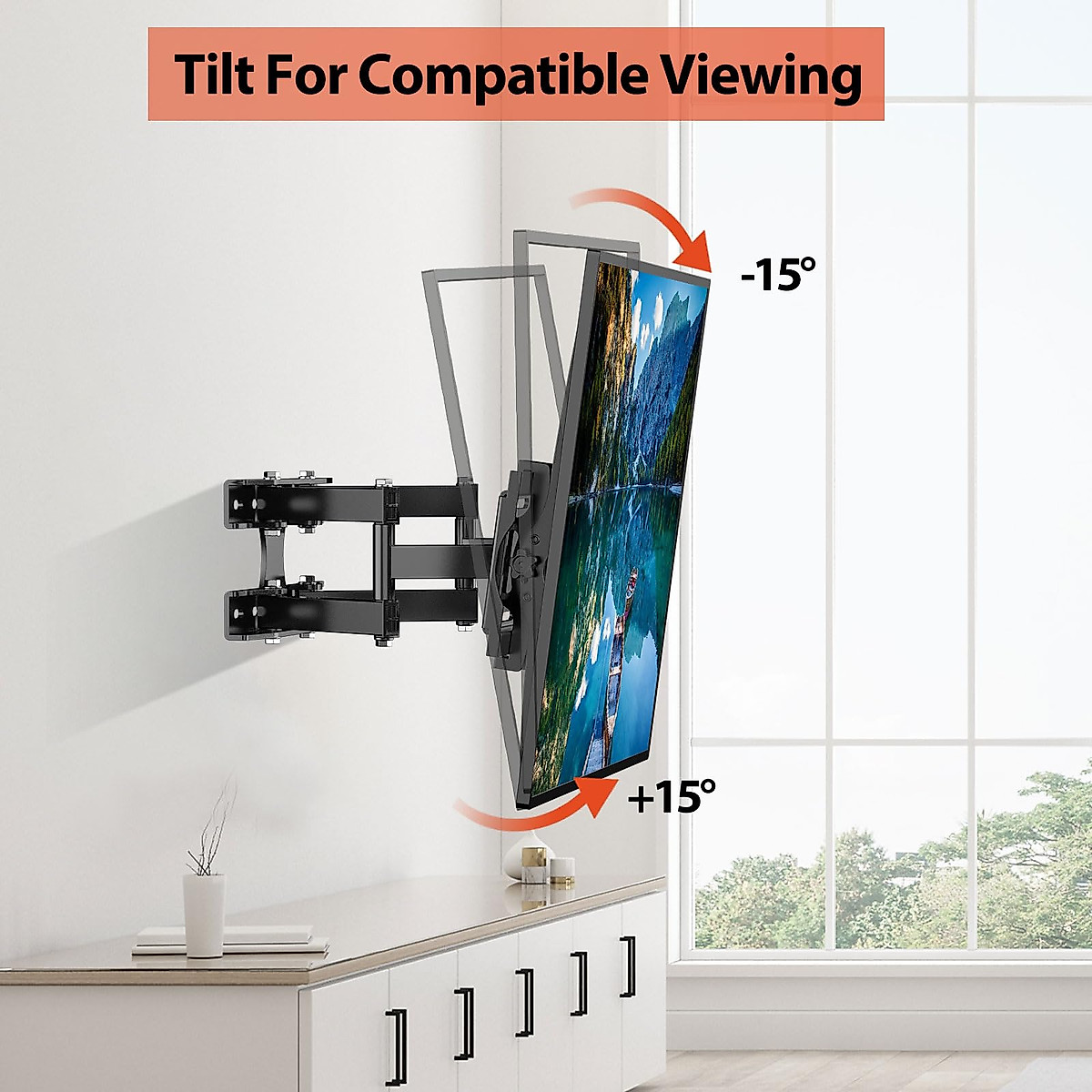 SJBRWN Full Motion TV Wall Mount for 26-65 Inch Flat Curved Screen TVs,Tilt and Swivel TV Mount with Articulating 6 Arms Extension Rotation, Max VESA 400X400mm Ups to 99 lbs Wall Mount TV Bracket