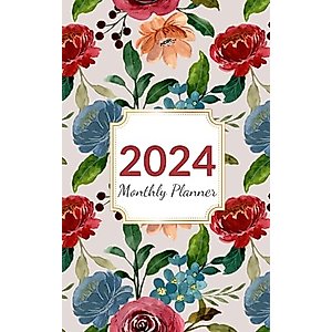 2024 Monthly Planner: Small Size 5x8 Inches | One Year Calendar Schedule Organizer (12 Months from January to December) with Holidays | Watercolor Flowers Cover