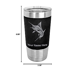 LaserGram 20oz Vacuum Insulated Tumbler Mug, Marlin Fish, Personalized Engraving Included (Faux Leather, Black)