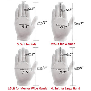 6 Pairs Soft White Cotton Gloves for Cosmetic Moisturizing Coin Jewelry Inspection Stretchable Lining Glove Size S-XL (XL)