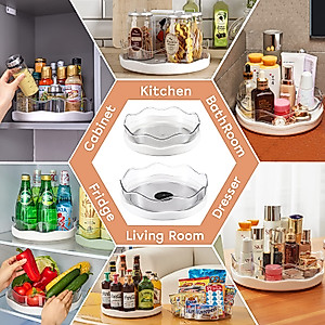 [2 Pack] Lazy Susan Organizer with Removable Bins, Non-Skid Rotating Spice Rack Organizer for Cabinet, Lazy Susan Turntable for Cabinet Fridge Kitchen Bathroom Makeup Organization, 9" & 11", White