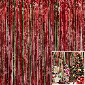 4 Pack Christmas Decoration Backdrop - 3 ft x 8 ft Foil Fringe Curtains Tinsel Curtain Party Photo Backdrop for Birthday Xmas Holiday Party Decor