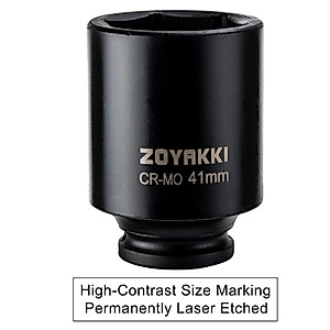 ZOYAKKI 1/2" Drive x 41 mm Deep 6 PT Impact Socket, CR-MO, 1/2-inch Drive 6 Point Axle Nut Socket for Easy Removal of Axle Shaft Nuts (41MM)