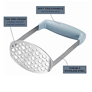 Cook With Color Hand Held Potato Masher - Professional Stainless Steel with Soft Comfort Handles Food Masher - Great for Potatoes, Beans, Vegetable, Fruits, Avocado, Meat (Grey)