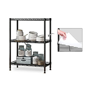 SsngygHme 3 Tier Storage Shelf Wire Shelving Unit Storage Rack Metal for Kitchen Organization, with Leveling Feet, Black (3 Tier)