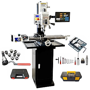 INTBUYING MIni Milling Drilling Machine Vertical R8 Mini Benchtop Mill/Drill Machine 7"X27" 1100W 20-2250rpm Variable Speed with Grating Ruler, Axis X Power Feed, Accessory R8 Tapper Package 110V