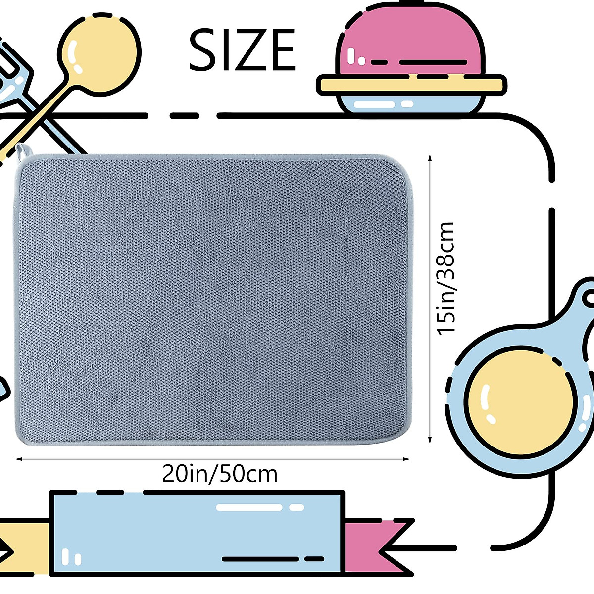 2 Pack Microfiber Dish Drying Mat,Large Absorbent Kitchen Drying Pad,Dishes Drainer Pads for Kitchen Counter,19×14.5 Inch,(Grey/Blue)